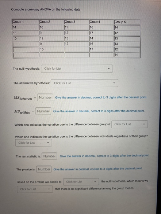 Solved Compute a one-way ANOVA on the following data. Group | Chegg.com