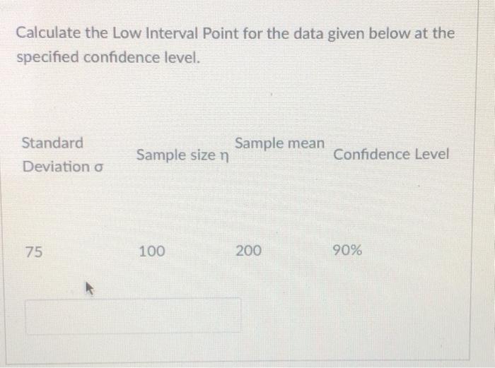 Solved Calculate the Low Interval Point for the data given | Chegg.com