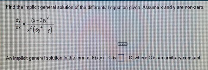 Solved Find the implicit general solution of the | Chegg.com