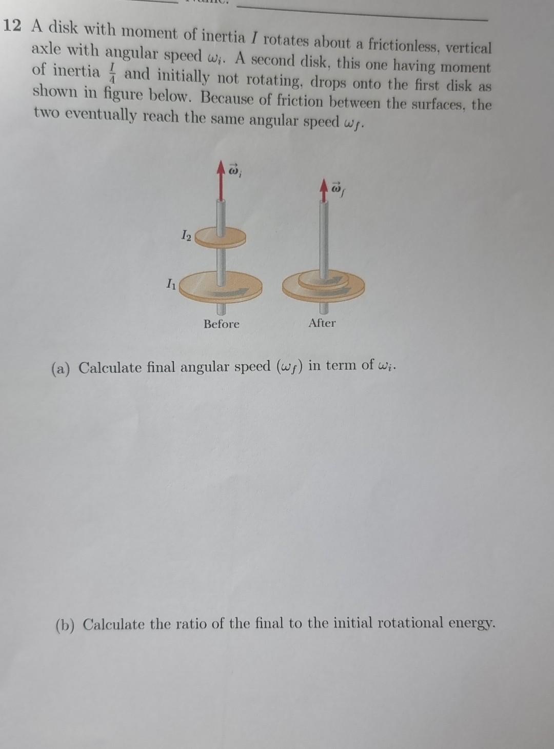 Solved 12 A disk with moment of inertia I rotates about a | Chegg.com