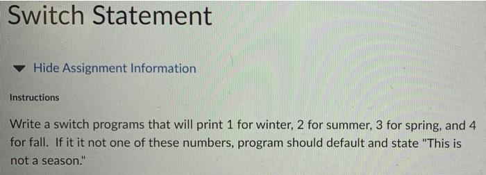 Solved Switch Statement Hide Assignment Information | Chegg.com