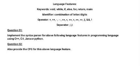 Language Featurew: Keywords: voidd, while, if, else, | Chegg.com