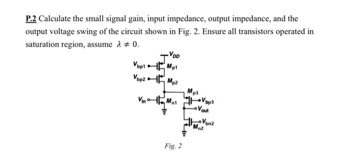 Solved P.2 Calculate the small signal gain, input impedance, | Chegg.com