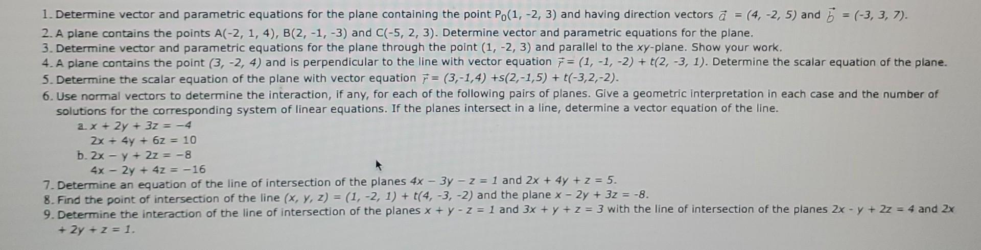 Solved 1. Determine vector and parametric equations for the | Chegg.com