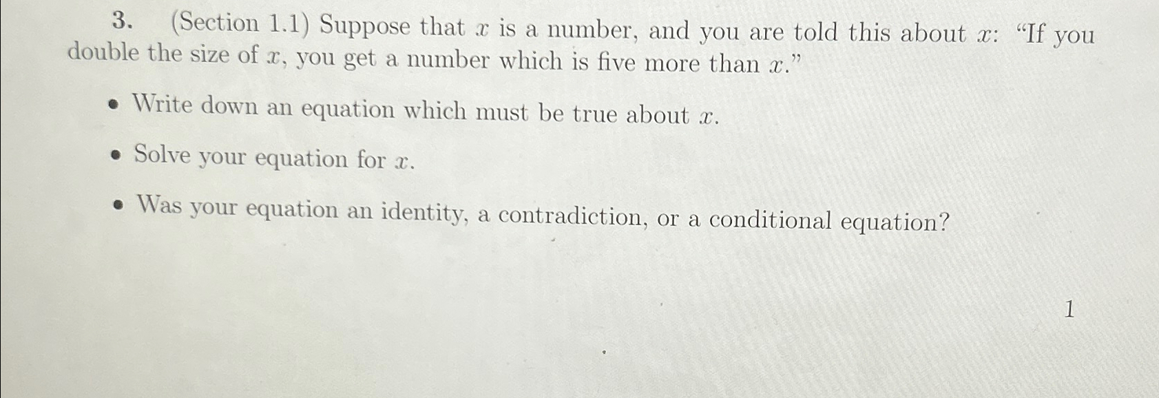 Solved (Section 1.1) ﻿Suppose that x ﻿is a number, and you | Chegg.com
