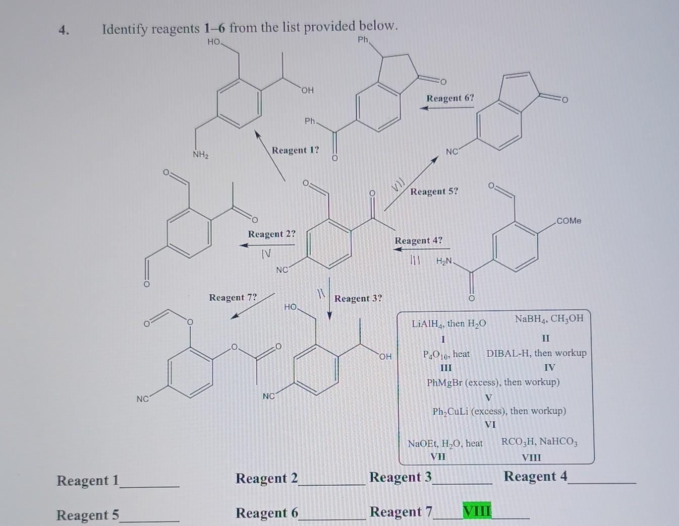 Solved 4. Identify reagents 1−6 from the list provided | Chegg.com