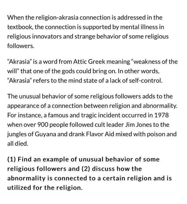 Solved When the religion-akrasia connection is addressed in | Chegg.com