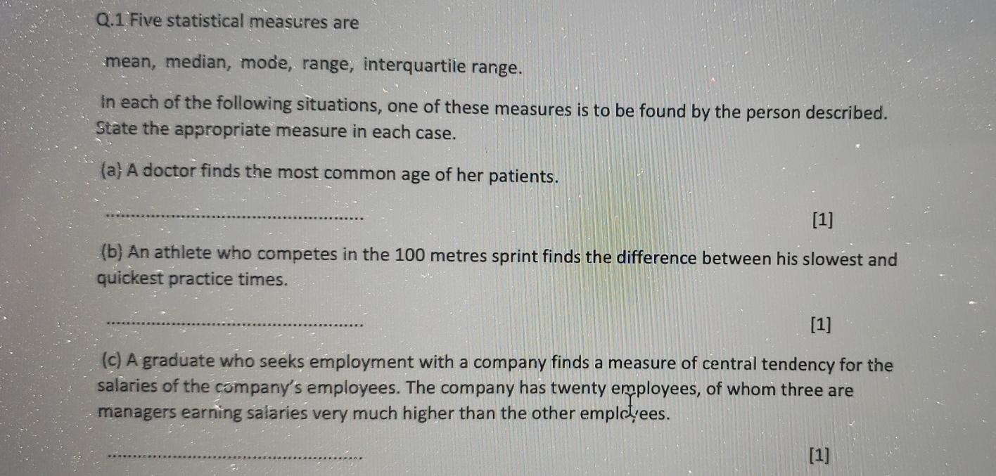 Solved Q 1 Five Statistical Measures Are Mean Median Mode