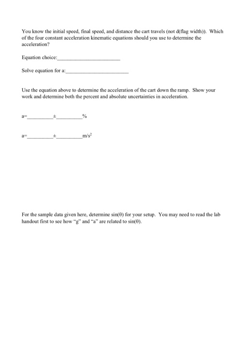 Solved Pre-Lab Acceleration on an incline Cart flag | Chegg.com