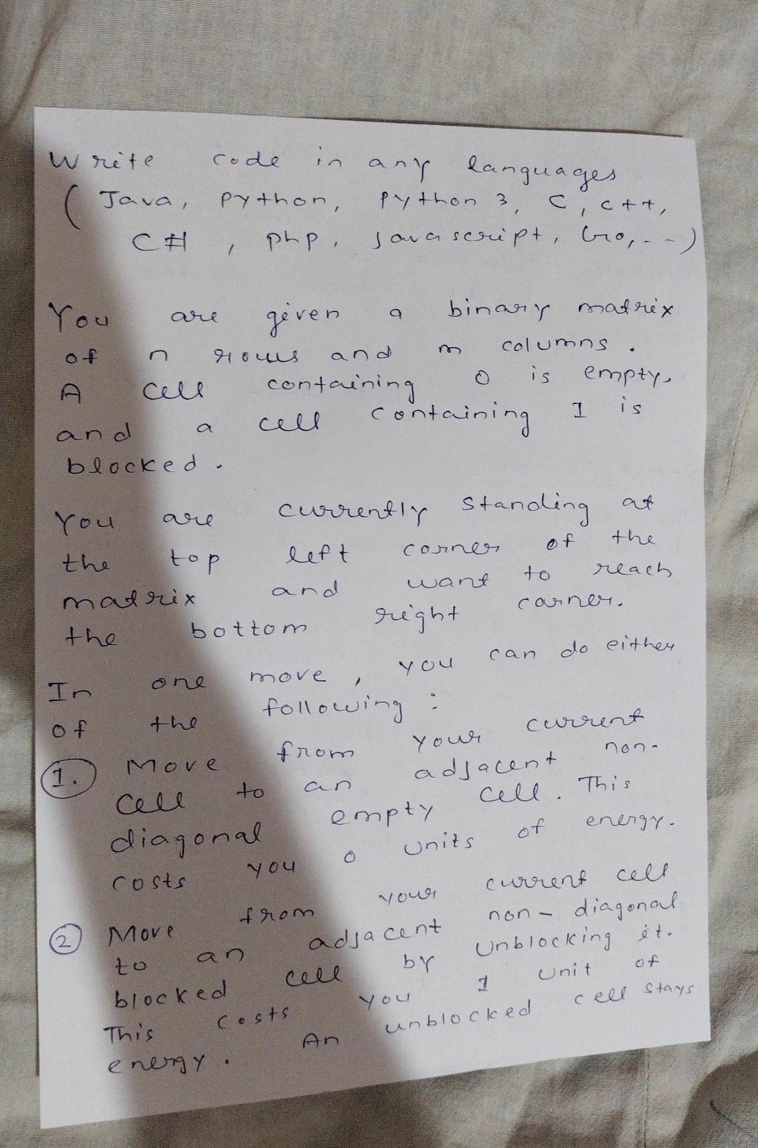 Solved W rete code Java, in any languages python, python 3, | Chegg.com