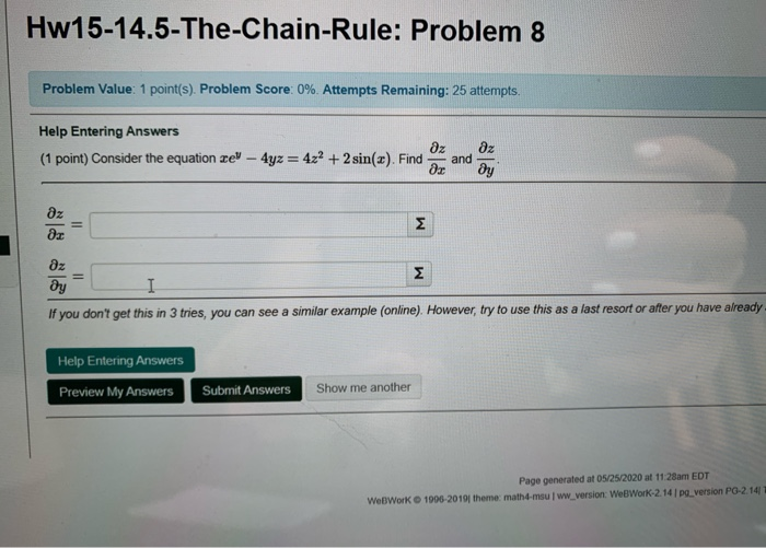 Solved Hw15-14.5-The-Chain-Rule: Problem 8 Problem Value: 1 | Chegg.com