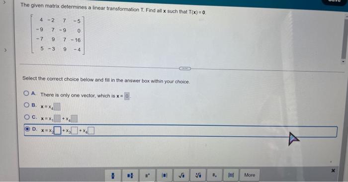 Solved The given matrix determines a linear transformation | Chegg.com