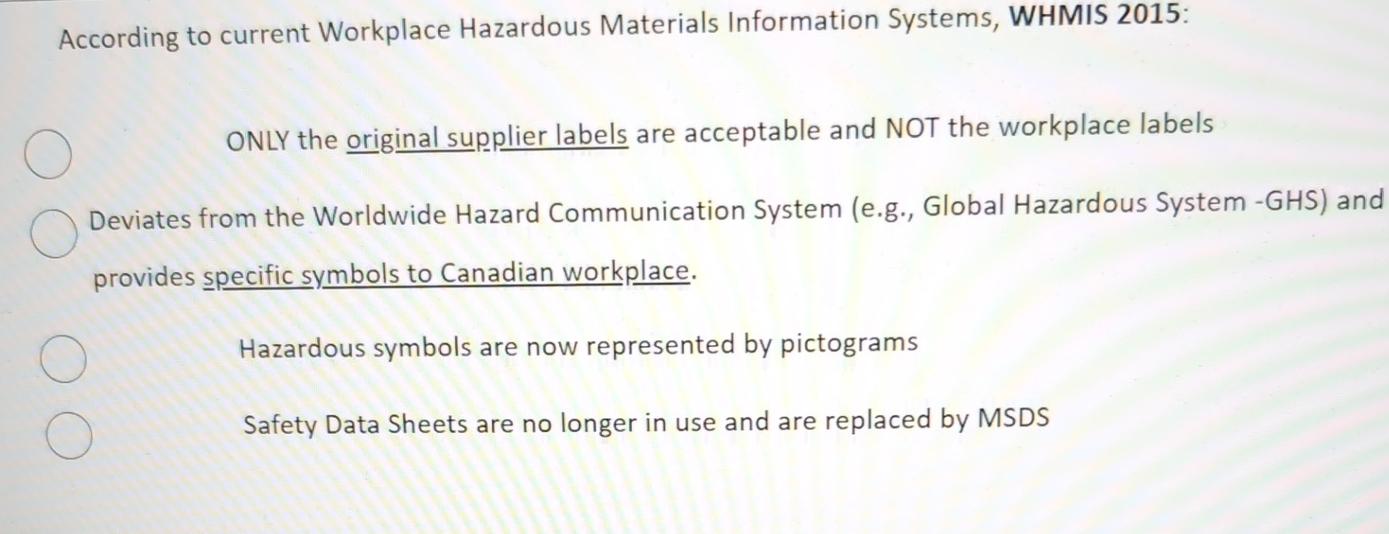 Solved According to current Workplace Hazardous Materials | Chegg.com