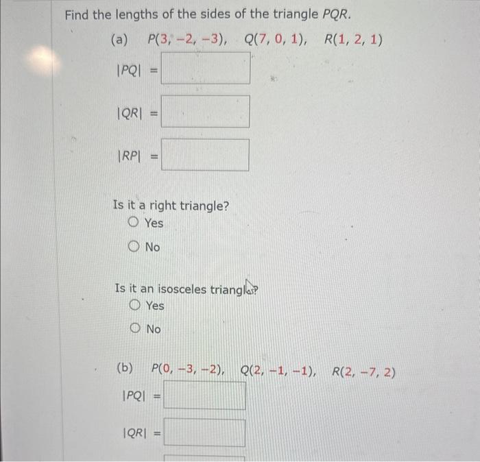 Solved Find the lengths of the sides of the triangle PQR. | Chegg.com