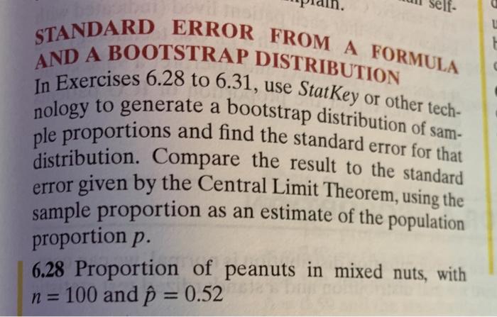 Solved elf- H STANDARD ERROR FROM A FORMULA AND A BOOTSTRAP | Chegg.com