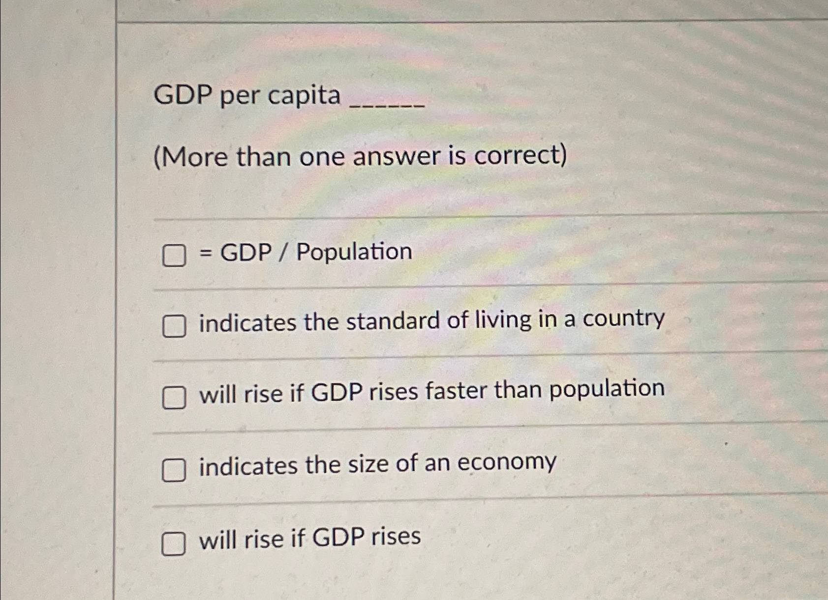 Solved GDP per capita q,(More than one answer is correct)q,= | Chegg.com