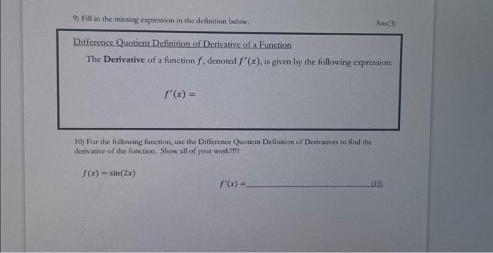 Solved 9) Fill in the missing expression in the definition | Chegg.com