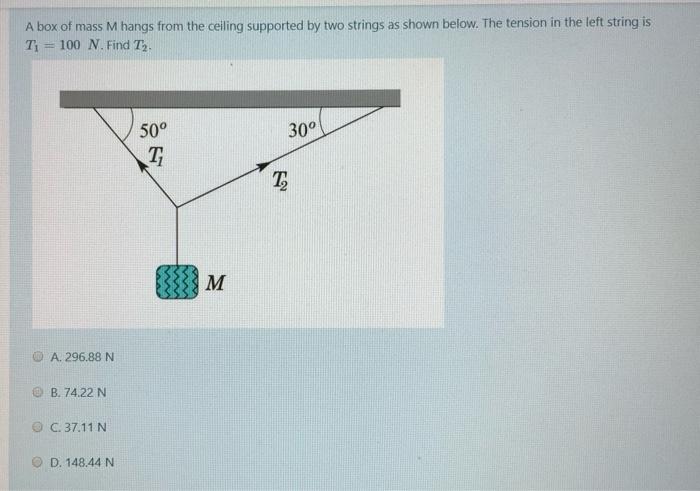 Solved A box of mass M hangs from the ceiling supported by | Chegg.com