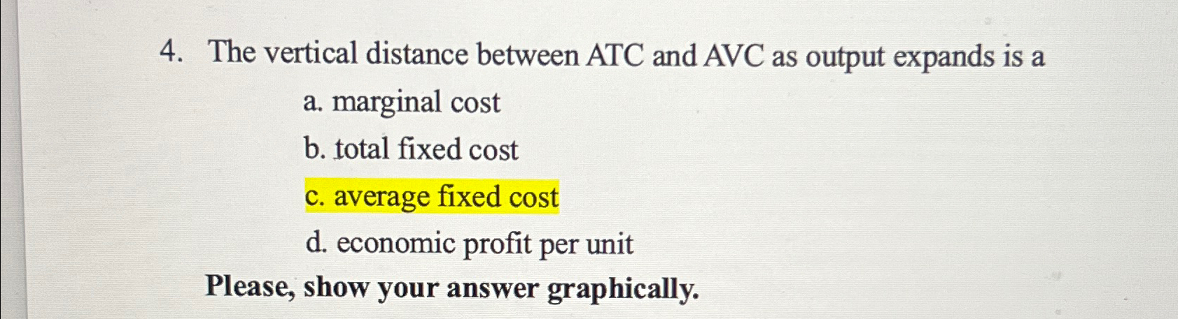 Solved The vertical distance between ATC and AVC as output | Chegg.com