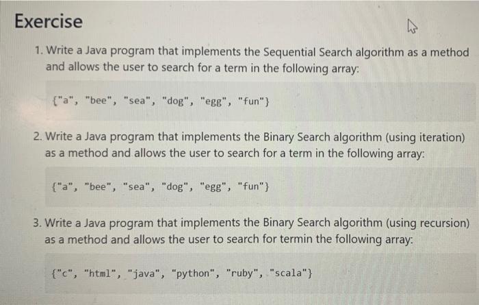 Solved Exercise 1. Write a Java program that implements the | Chegg.com