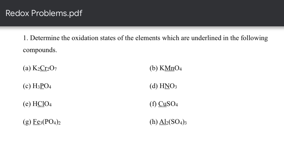 Solved Redox Problems.pdfDetermine the oxidation states of | Chegg.com