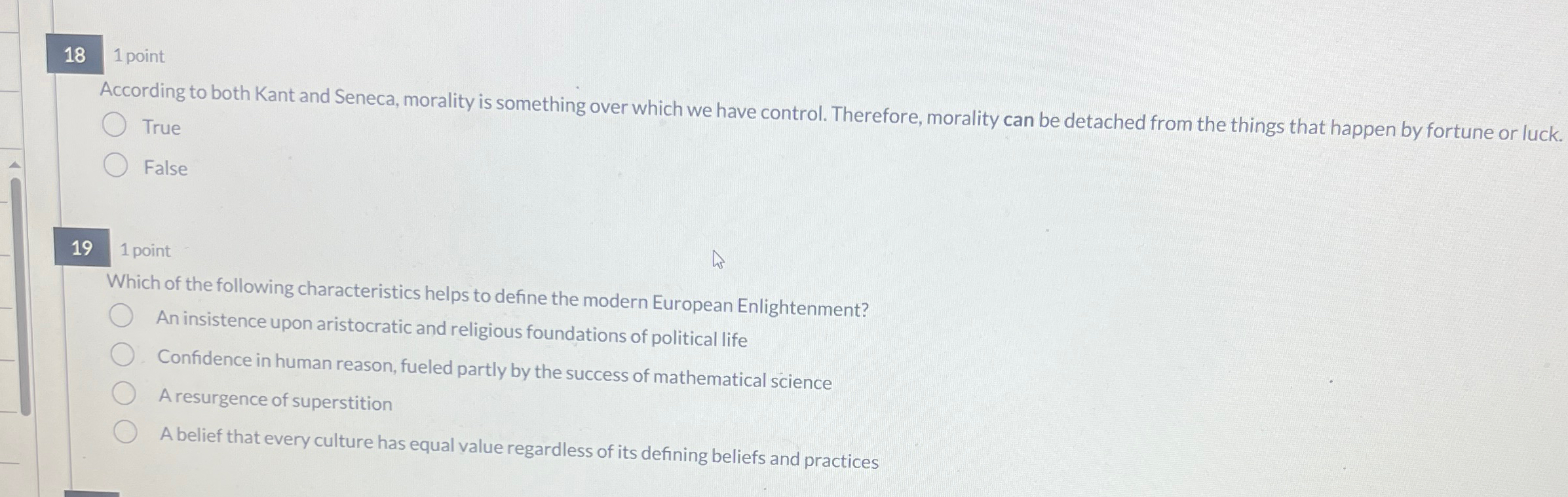 Solved 18,1 ﻿pointAccording to both Kant and Seneca, | Chegg.com