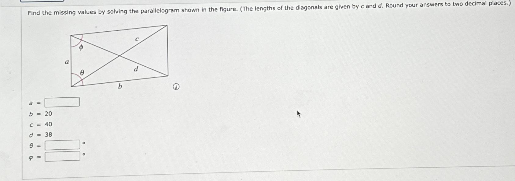 Solved Find the missing values by solving the parallelogram | Chegg.com
