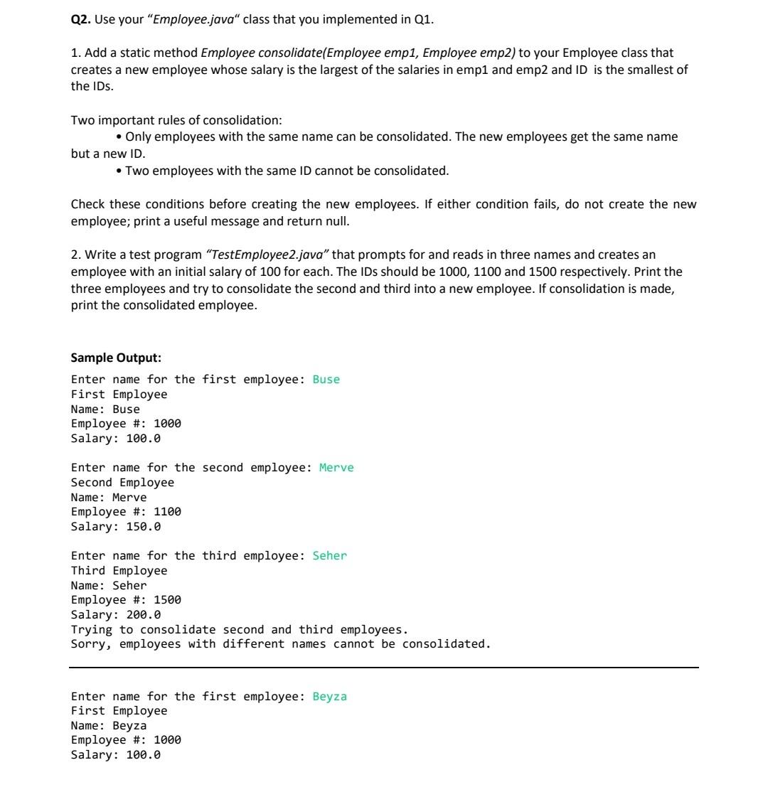 Solved Q2. Use your "Employee.java" class that you | Chegg.com
