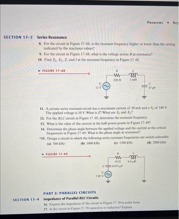 Solved Series Resonance 8. For the circuit in Figure 17-66, | Chegg.com