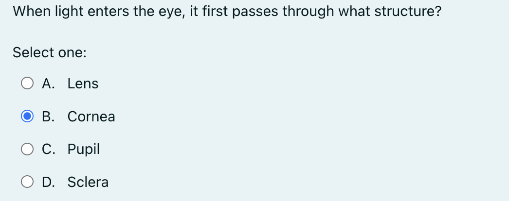 Solved When light enters the eye, it first passes through | Chegg.com