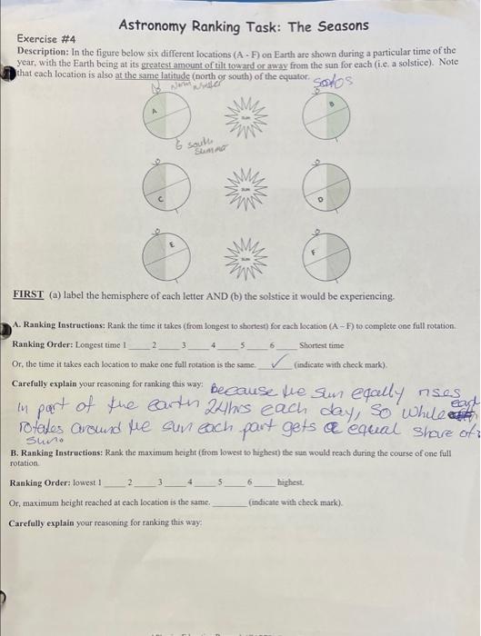 Solved Astronomy Ranking Task: The Seasons Exercise #4 | Chegg.com