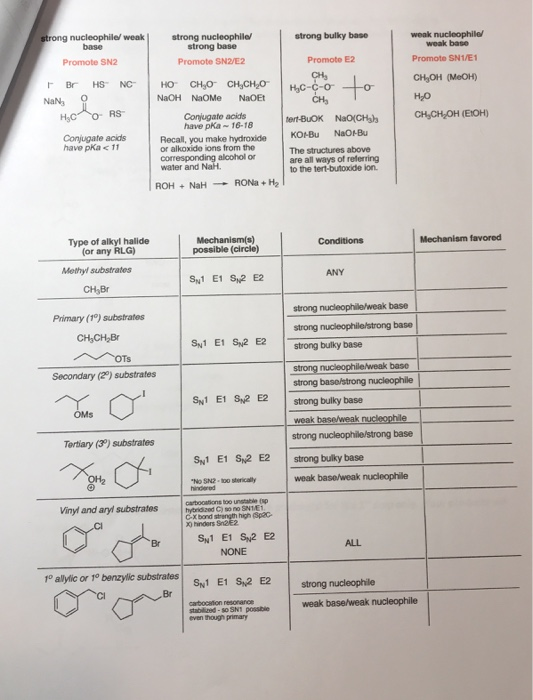 Solved strong nucleophile weak base strong bulky base strong | Chegg.com
