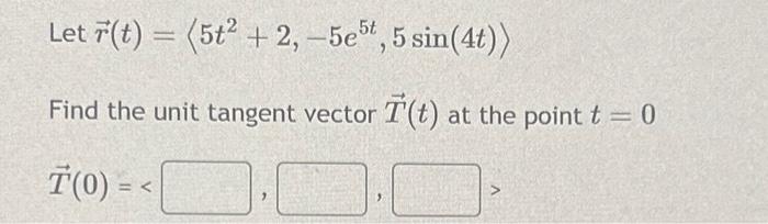 Solved Let r(t)= 5t2+2,−5e5t,5sin(4t) Find the unit tangent | Chegg.com