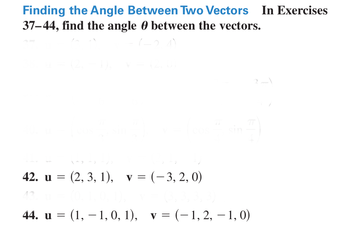 Solved Homework(18) ﻿: Finding the Angle Between Two Vectors | Chegg.com