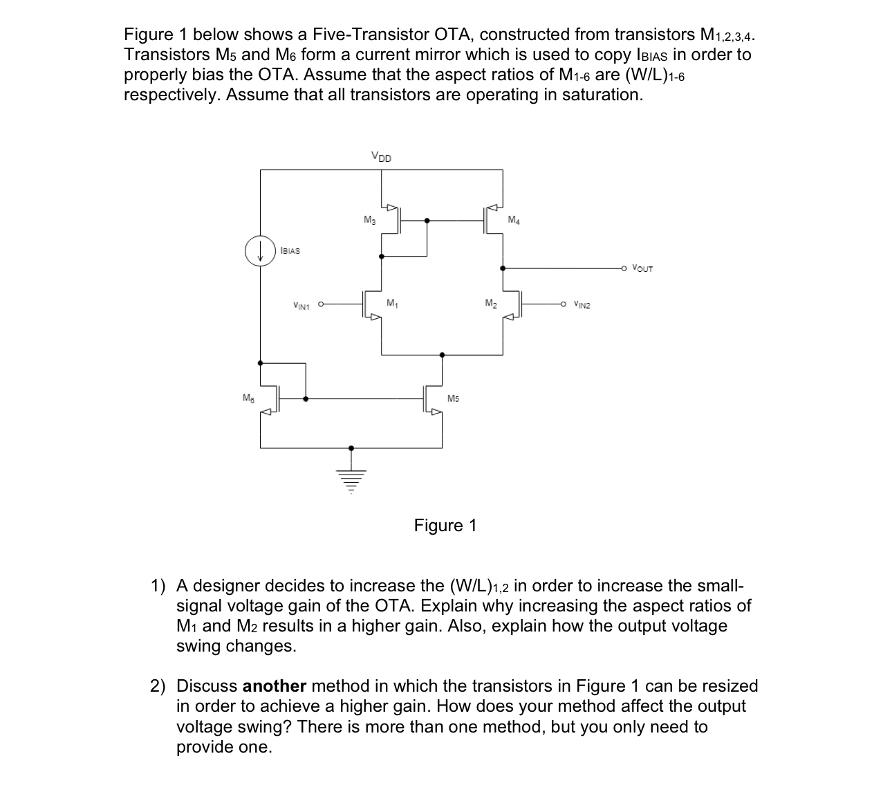 Solved Figure 1 ﻿below shows a Five-Transistor OTA, | Chegg.com