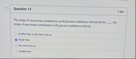 Solved Question 131 ﻿ptsThe range of raw scores contained in | Chegg.com