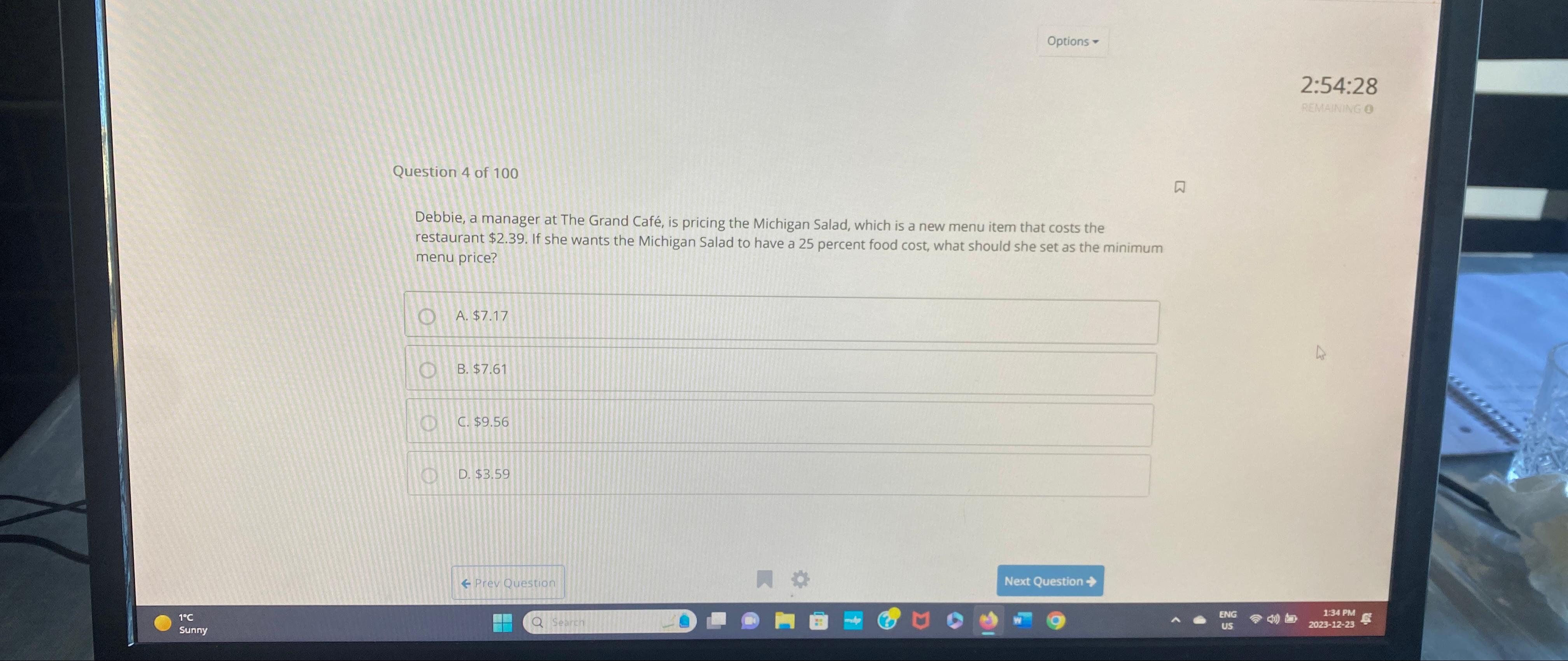 Solved Options -2:54:28Question 4 ﻿of 100いDebbie, a manager | Chegg.com