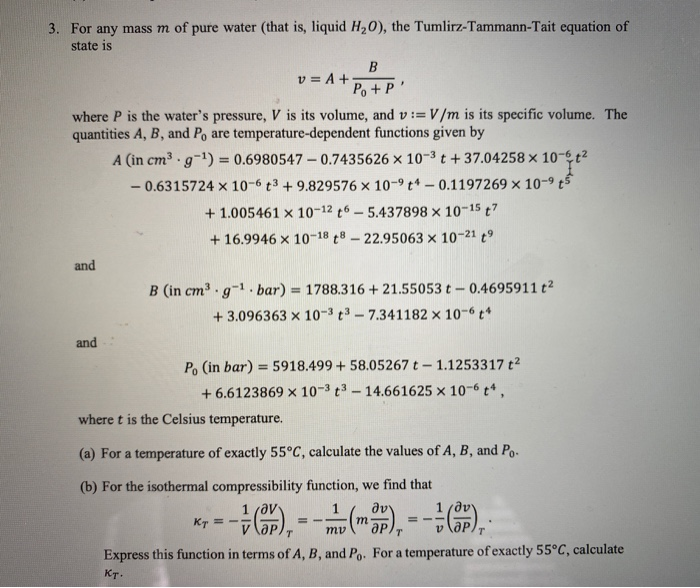 Solved 3. For any mass m of pure water (that is, liquid | Chegg.com