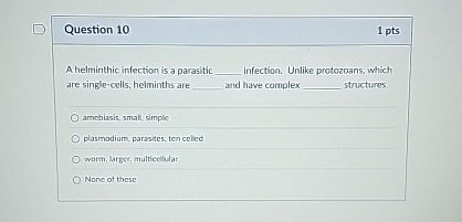 Solved Question 101 ﻿ptsA helminthic infection is a | Chegg.com