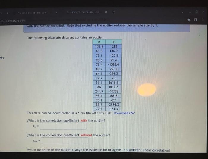 Solved The following bivariate data set contains a - | Chegg.com