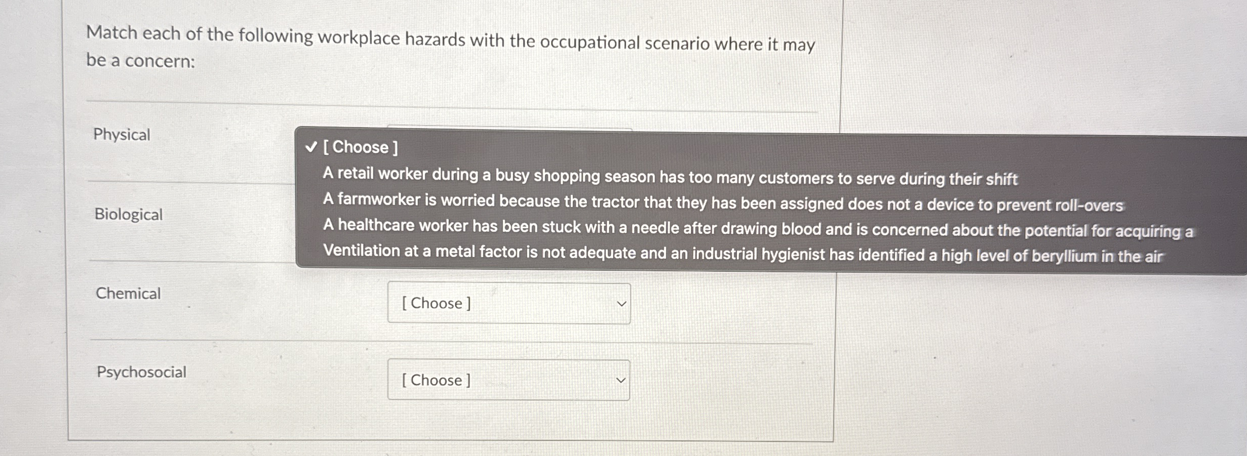 Solved Match each of the following workplace hazards with | Chegg.com