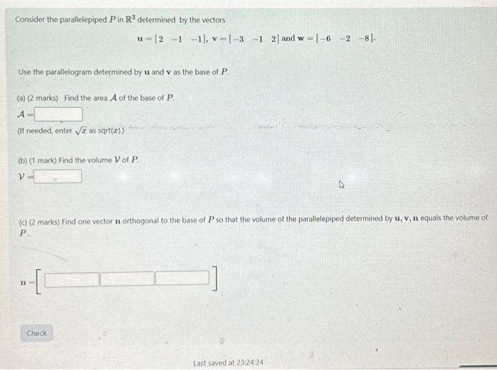 Solved Consider the parallelepiped P in R3 determined by the | Chegg.com