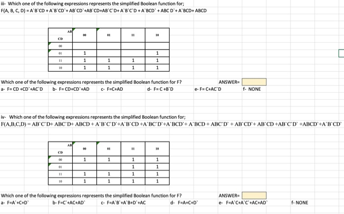Solved 4- Using four-variable k-maps. i Use the following | Chegg.com