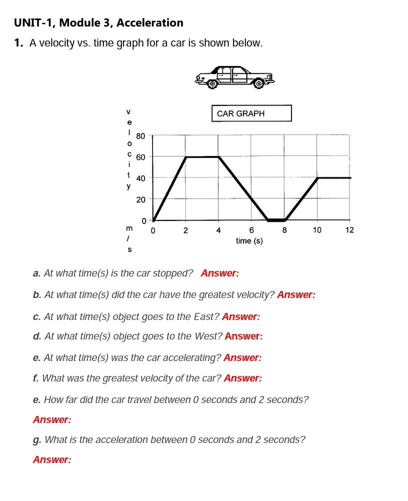 Solved UNIT-1, Module 3, Acceleration 1. A velocity vs. time | Chegg.com