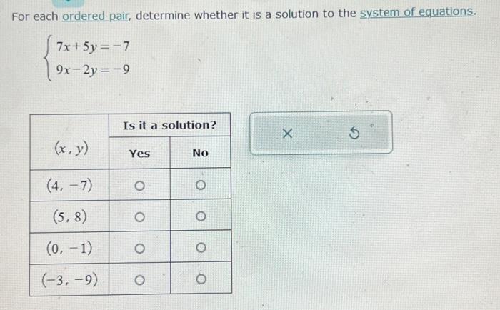 Solved For each ordered pair, determine whether it is a | Chegg.com