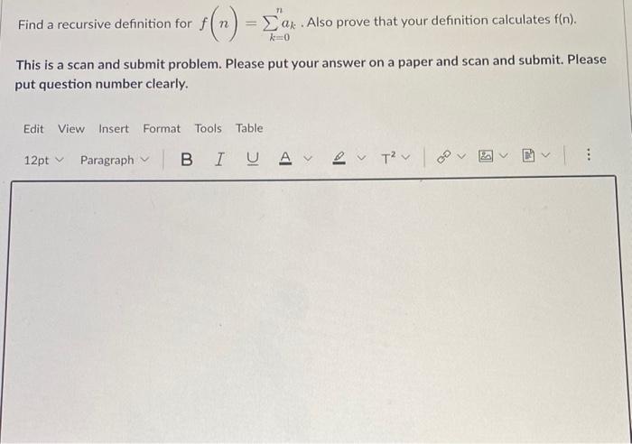 Solved Find a recursive definition for f(n) = Σak k=0.Also | Chegg.com