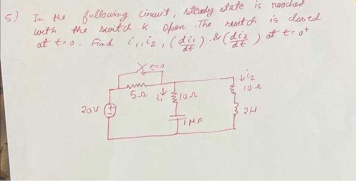 Solved In the following circuit, steady state is reached | Chegg.com