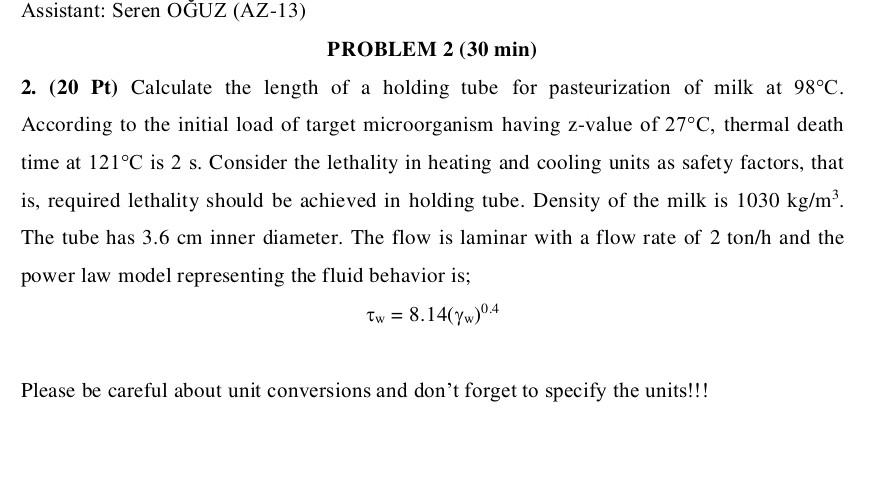 Solved 2. (20 Pt) Calculate the length of a holding tube for | Chegg.com