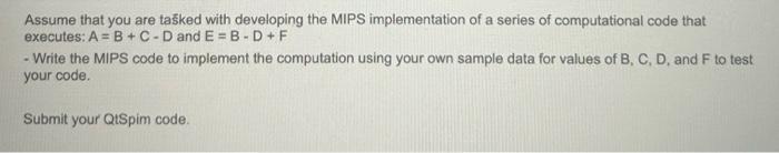 Solved Assume that you are tasked with developing the MIPS | Chegg.com