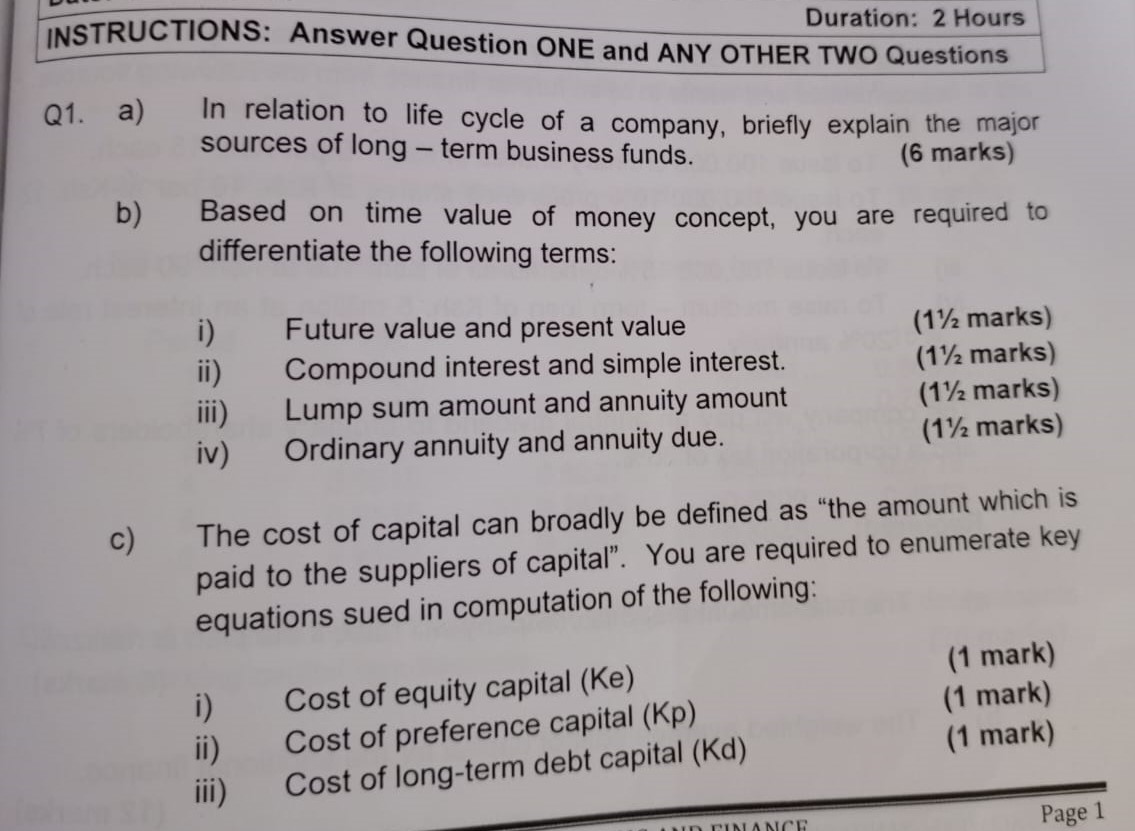 Solved INSTRUCTIONS: Answer Question ONE and ANY OTHER TWO | Chegg.com